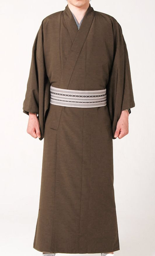 Japanese Men's Traditional Tsumugi HITOE Kimono Clothing Polyester 100% ...