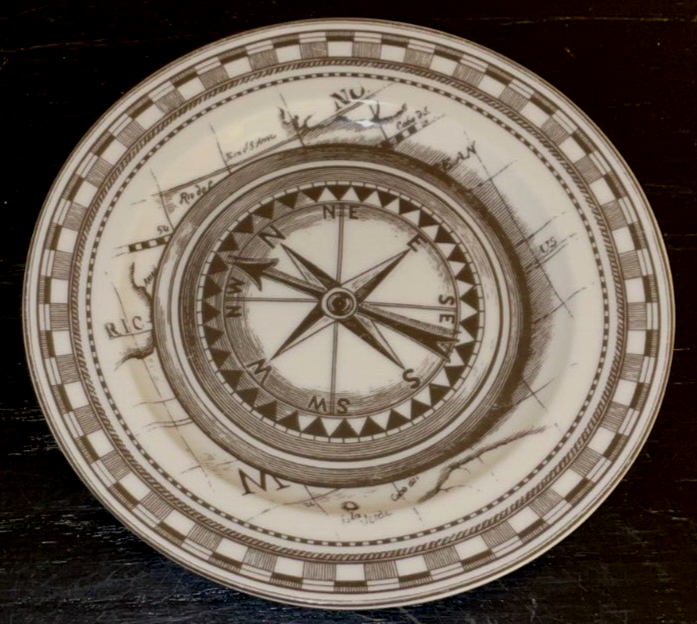 222 FIFTH (PTS) Slice of Life Antar Dayal NAUTICAL COMPASS Salad Plate ...