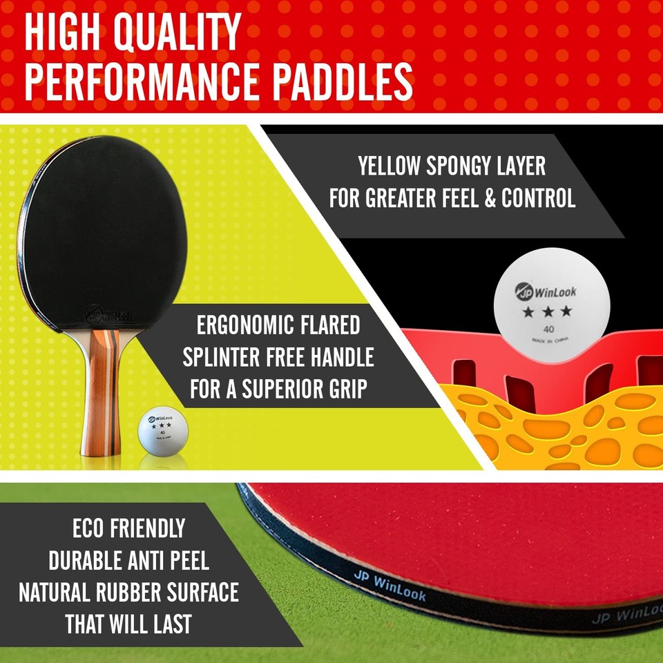 Ping Pong Paddles Sets of 4 - Portable Table Tennis Paddle Set with ...
