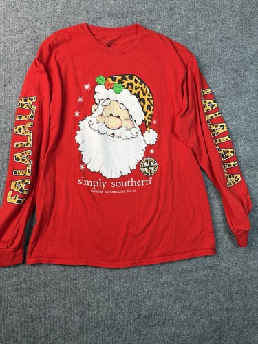 Simply Southern Santa Leopard Print Hat Christmas Long Sleeve Shirt Red ...