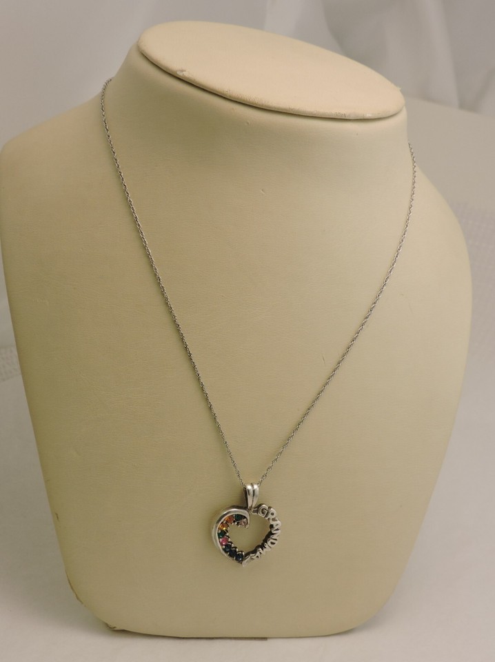 Sterling Silver Heart w/ colored rhinestones Grandma Chain is 20" Link ...
