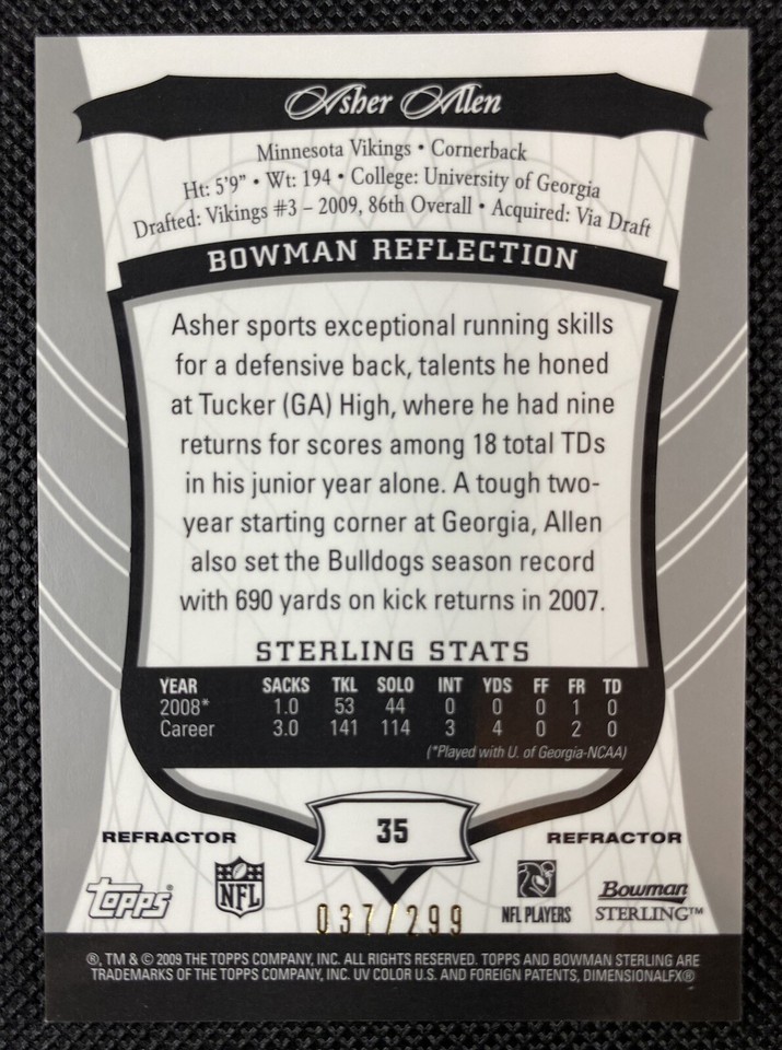 2009 Bowman Sterling Asher Allen Refractor Rookie /299 #35 Minnesota ...