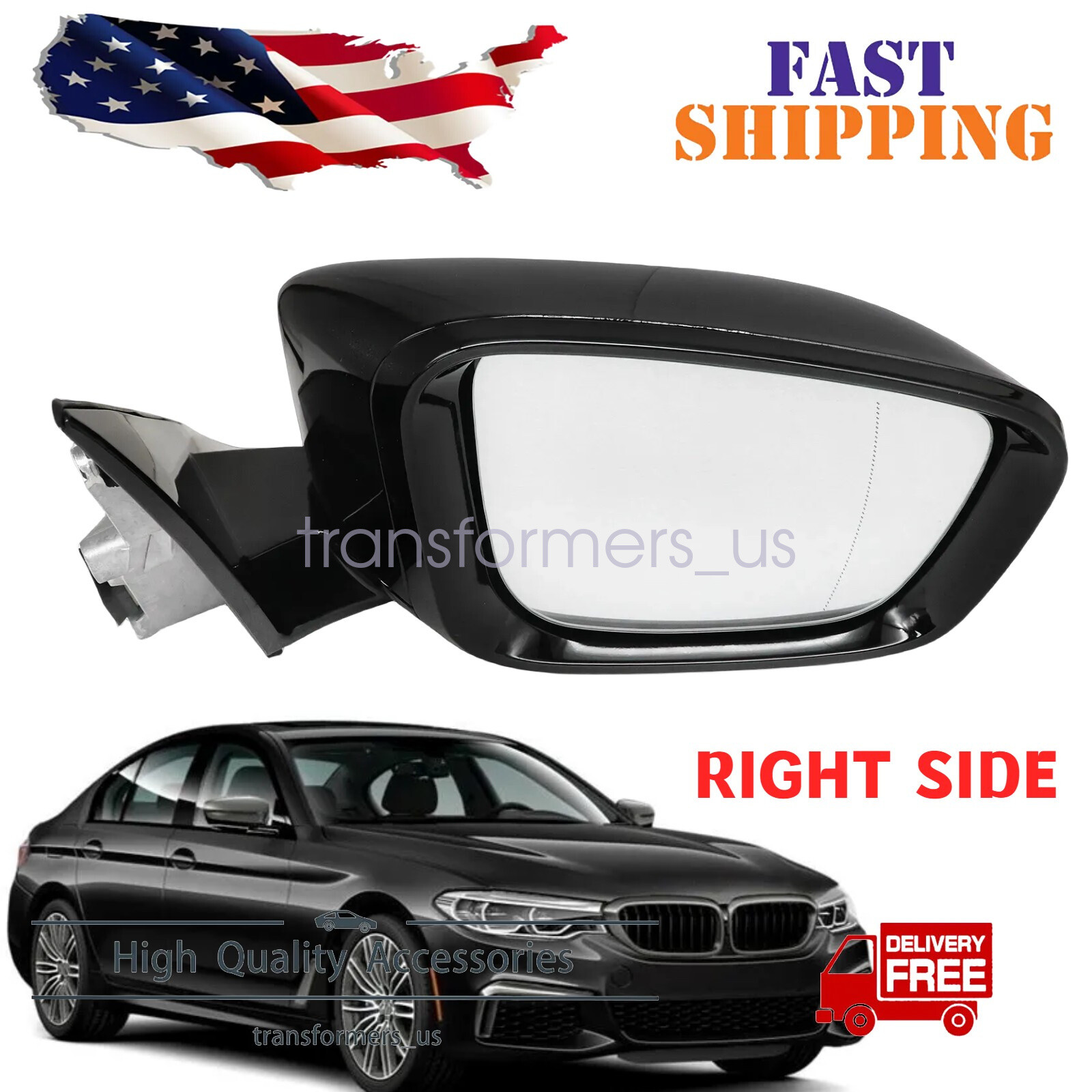 BLACK RIGHT PASSENGER MIRROR FOR BMW 530I 540I 530e 2017 2018 2019 2020 ...