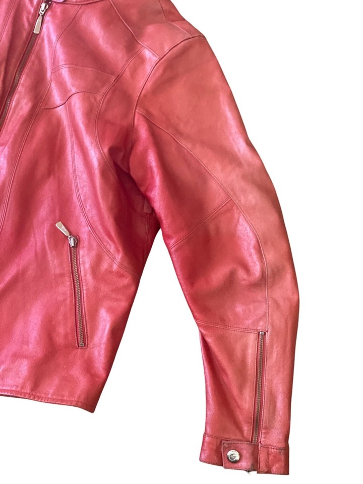 Hein Gericke Women’s Red Leather Moto Jacket Size 16 Zip Front 100% ...