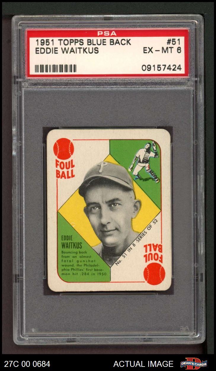 1951 Topps Blue Back #51 Eddie Waitkus Phillies PSA 6 - EX/MT | eBay