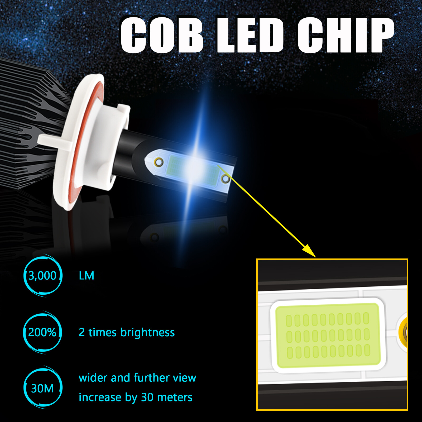 9008 H13 Blue COB LED Headlight Bulbs Conversion Kit Hi/Lo Beam w/ Fan ...