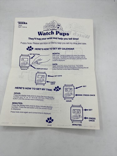 Vintage Tonka Pound Puppies Watch Pups 7832 Instruction Sheet Manual ...