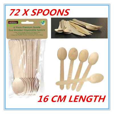 72 X ECO WOODEN CUTLERY - DISPOSABLE SPOONS - PARTY PICNIC CAMPING ...