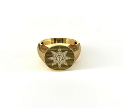 18K Gold Diamond Signet Ring Natural Diamond Ring 0.22 Ct Diamond Gold ...