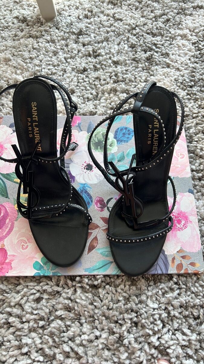 YSL SAINT LAURENT CASSANDRA 95mm Black Studded Sandal YSL SAINT LAURENT CASSANDRA 95mm Black Studded Sandal
