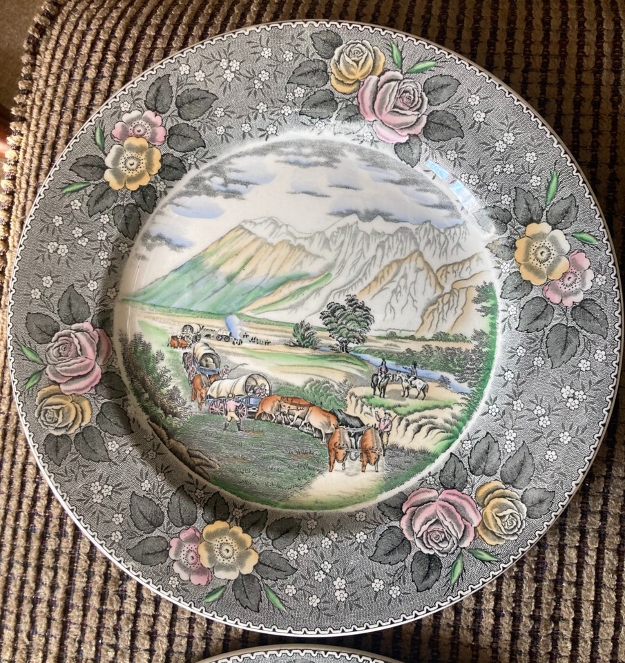 4 Adams Plates Engravings For the People Rocky Mountains, Train, etc ...