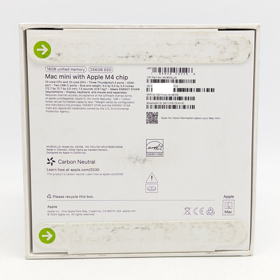Apple Mac mini 2024 M4 10C CPU 10C GPU 16GB RAM 256GB SSD A3238 MU9D3LL/A | eBay