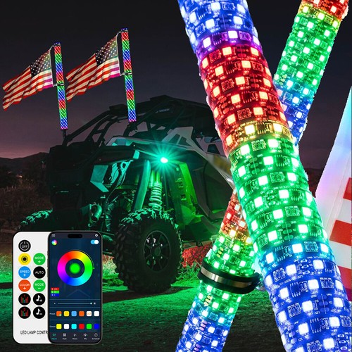 2FT Thick Spiral RGB LED Whip Chasing Lights For Polaris RZR Can-AM ...
