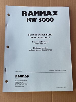 RAMMAX OPERATION & PARTS MANUAL RW-3000 ROLLER | eBay