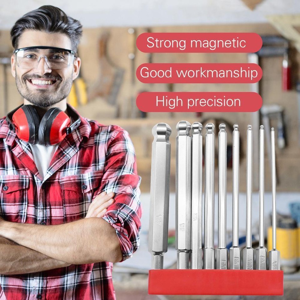 9pcs Magnetic Allen Wrench Drill Bits Allen Key Drill Bit 100mm Long S2 ...
