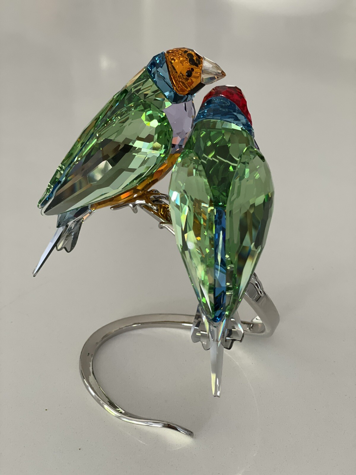 Swarovski Gouldian Finches Peridot Birds Silver Stand Crystal Figurine ...