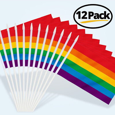 Anley Rainbow Gay Pride Mini Flag 12 Pack - Hand Held Small Miniature ...