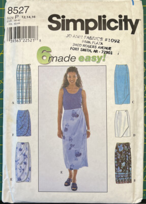 Simplicity Pattern 8527 Womens Skirts Wrap Variations Sizes 12 14 16 ...
