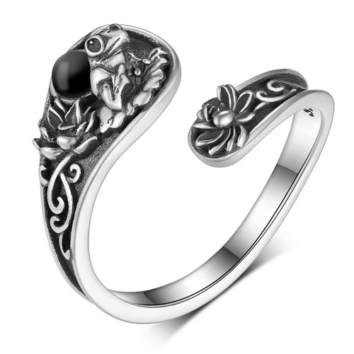 Frog Spoon Ring 925 Sterling Silver Frog Ring Lotus Open Rings ...