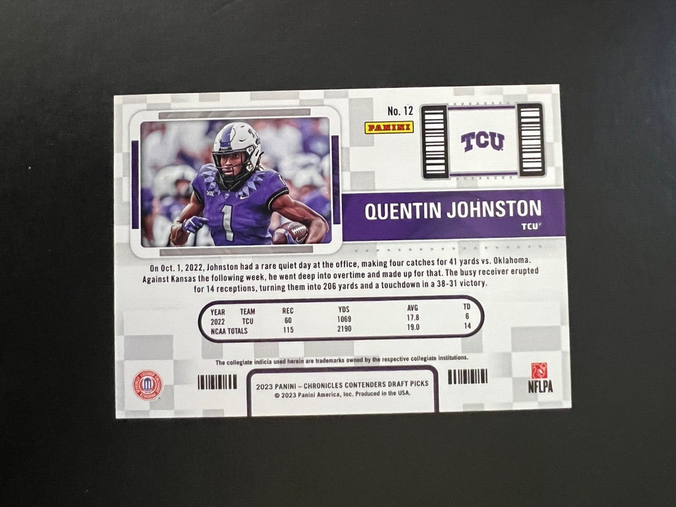 2023 Contenders Quentin Johnston RC College Ticket Blue Mojo Chargers # ...