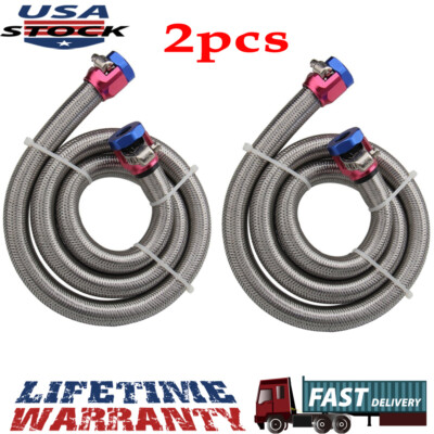 2 Pack Braided Steel Fuel Line Kit 3/8 Inch x 3 Foot Gas/Oil/Fuel Line ...