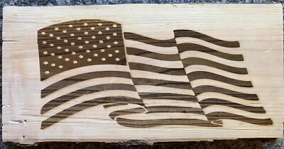 Laser Engraved Wavy American Flag On Live Edge Elm Slab - Customizable ...