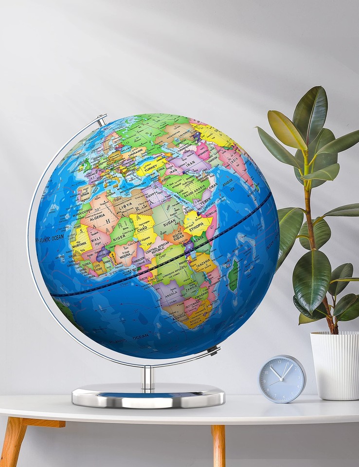 13" World Globe with Stand, Illuminated Educational Globes with HD ...