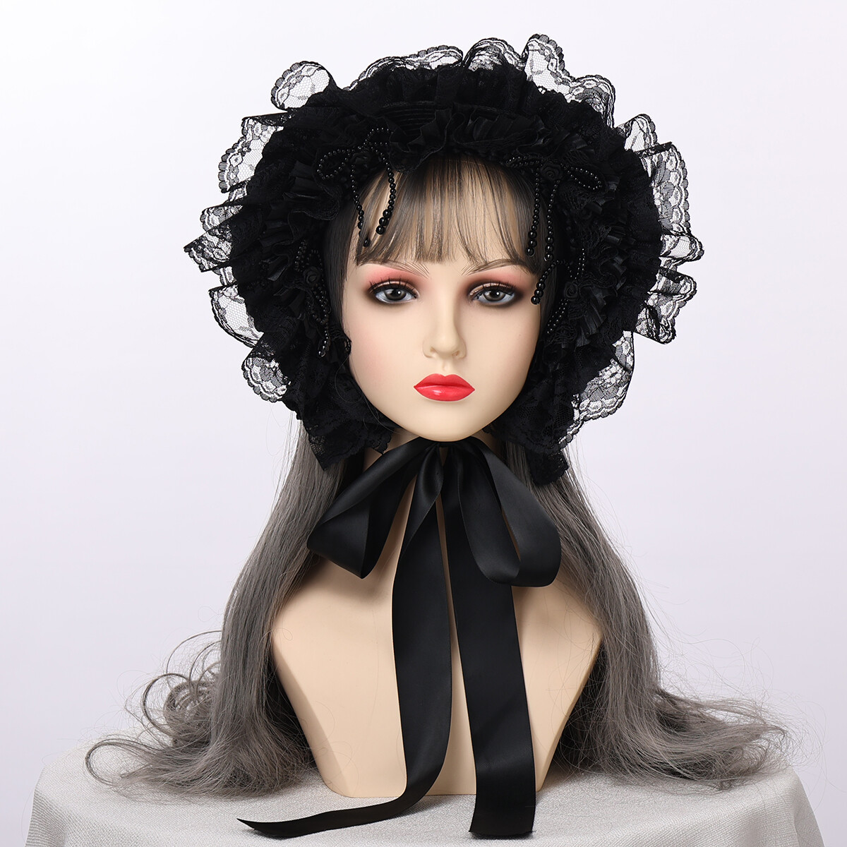 Victorian Women Bonnet Hat Lace Poke Bonnet Hat Gothic Wide Brim Black ...