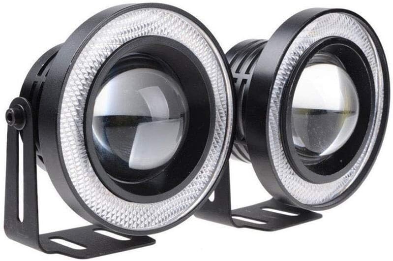 3.5" 12V 30W COB DRL Headlight Fog Light Projector Blue LED Angel Eyes ...