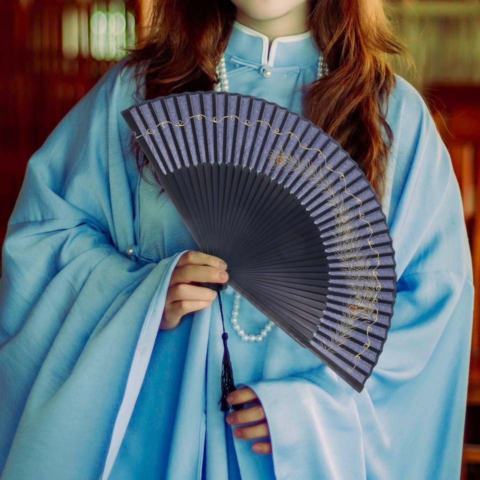 Chinese Folding Fan Elegant Plume Hand Fan Photo Prop Dancing Fan with ...