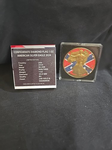 1 0z Confederate Diamond Flag American Silver Eagle With 24k Gold And Diamonds | eBay