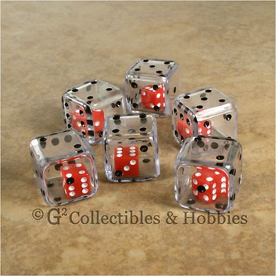 NEW Set of 6 CLEAR Double Six Sided 19mm Dice Game RPG Math Large 3/4 ...