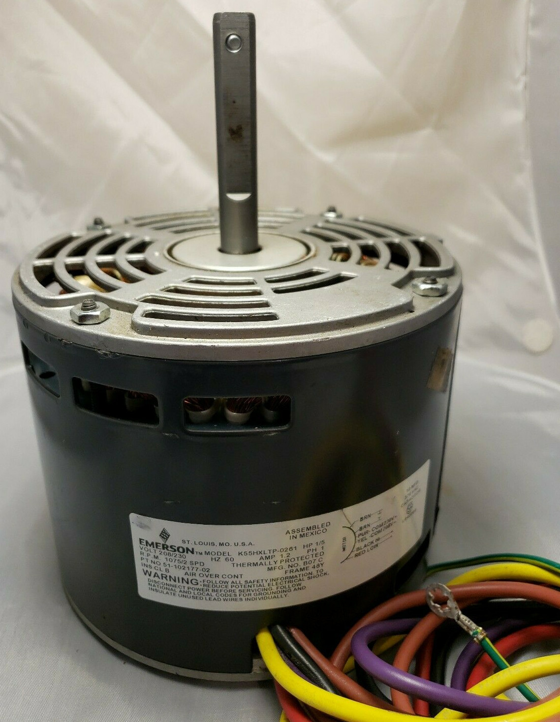 Rheem Emerson 1/5 HP Blower Motor 51-102177-02 K55HXLTP-0261 RPM 1075 2 ...