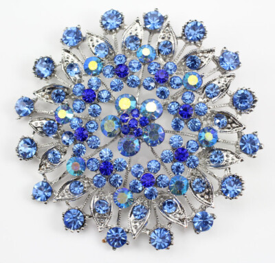 Blue Fancy Austrian Rhinestone Crystal Exquisite Bridal Wedding Brooch ...