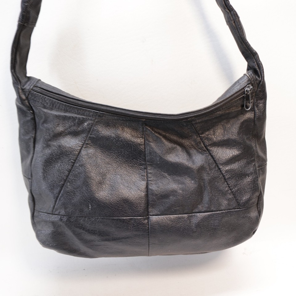 Vintage Genuine Leather Handbag Women M Black Lined Sections Purse ...