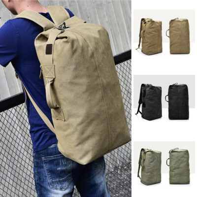 Herren Leinen Rucksack Schulranzen Wandern Tasche Groß Retro ...