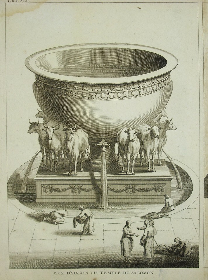 Engraving 18th 1728 Judaica Israel Brazen Sea of Solomon Temple Plan ...