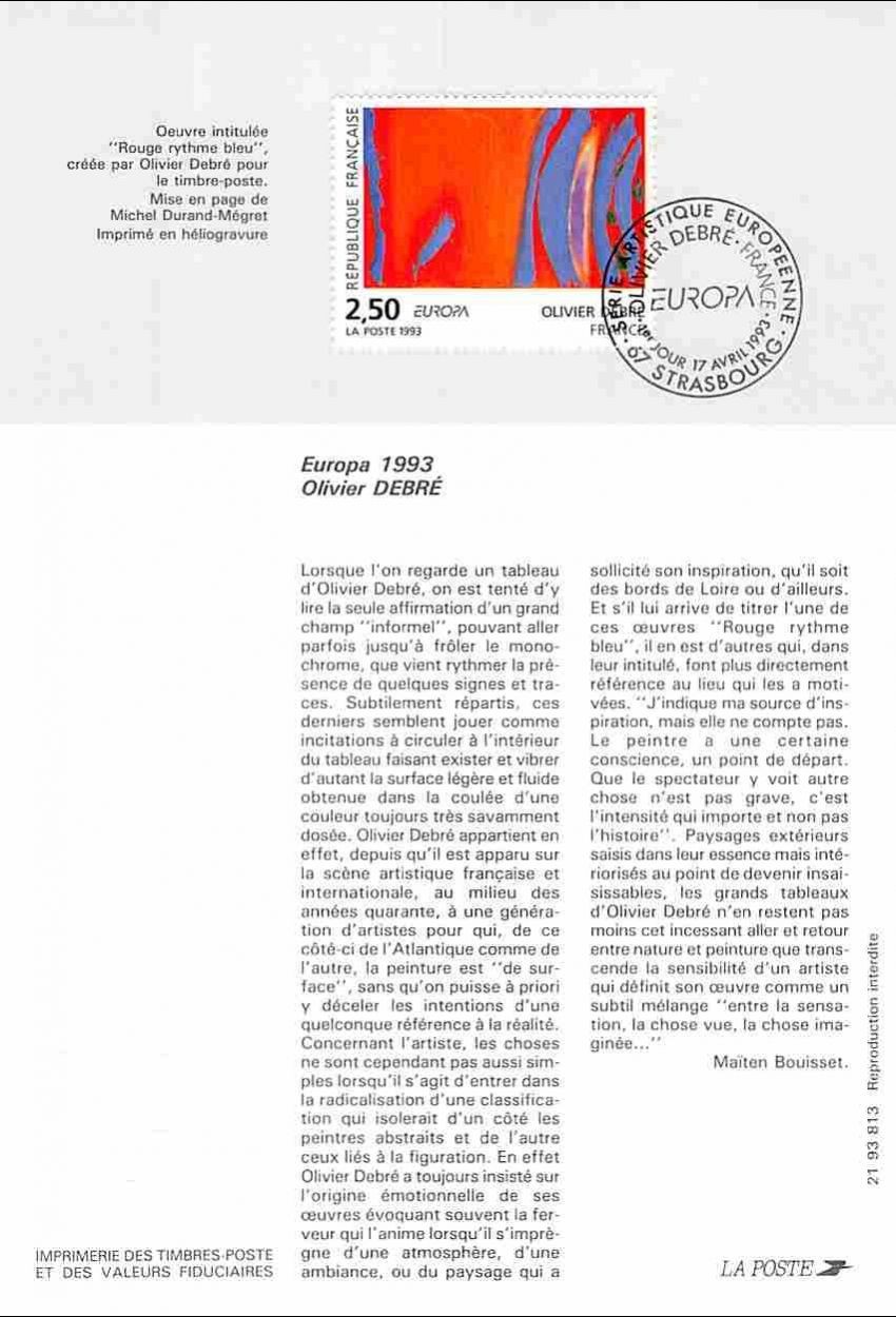 1993 Notice Philatélique - Europa 1993. Olivier Debré | eBay