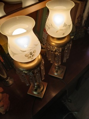 Antique Victorian Astral Lamp with a Floral Cut Glass Shade & Prisms | eBay