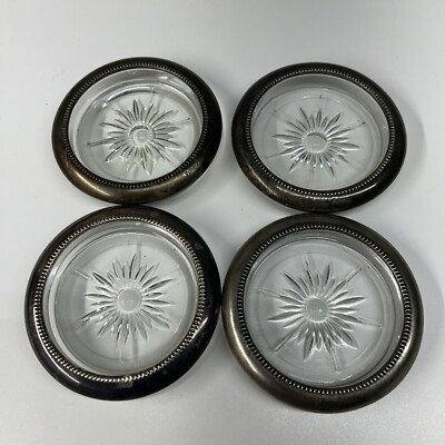 Leonard Glass Starburst Art Deco Silver Plated Coasters SET of 4 Italy ...