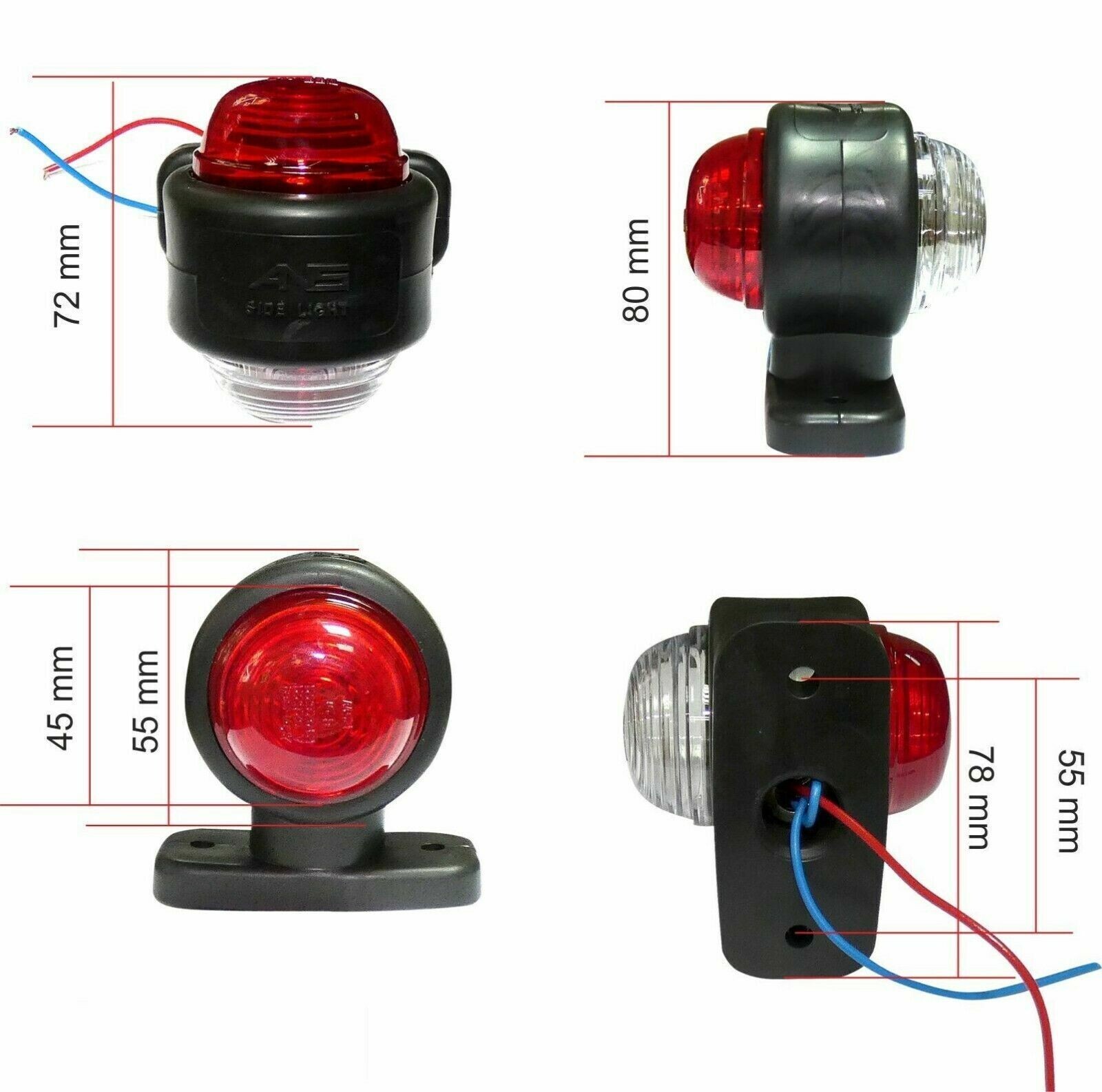 2 Side Marker Lights Trailer Truck Lorry E-Marked 0140B 12V 24V Red ...