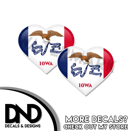 Iowa Flag Sticker State IA Heart Helmet Decal Beveled Hearts 2 Pk 3 ...