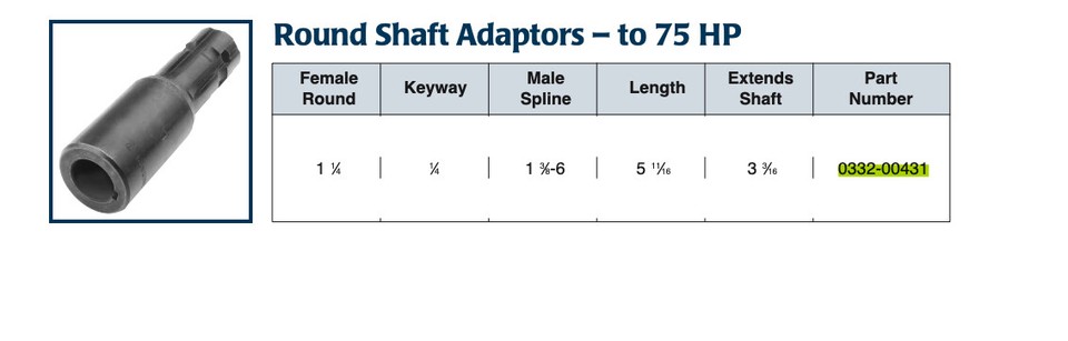 1-1/4" Female Round Shaft Adapter to 1-3/8 6 Spline Male PTO Adapter to ...