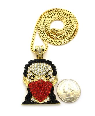 HIP HOP ICED GOLD & SILVER GOON MASK PENDANT & 3mm 30" BOX CHAIN BLING ...