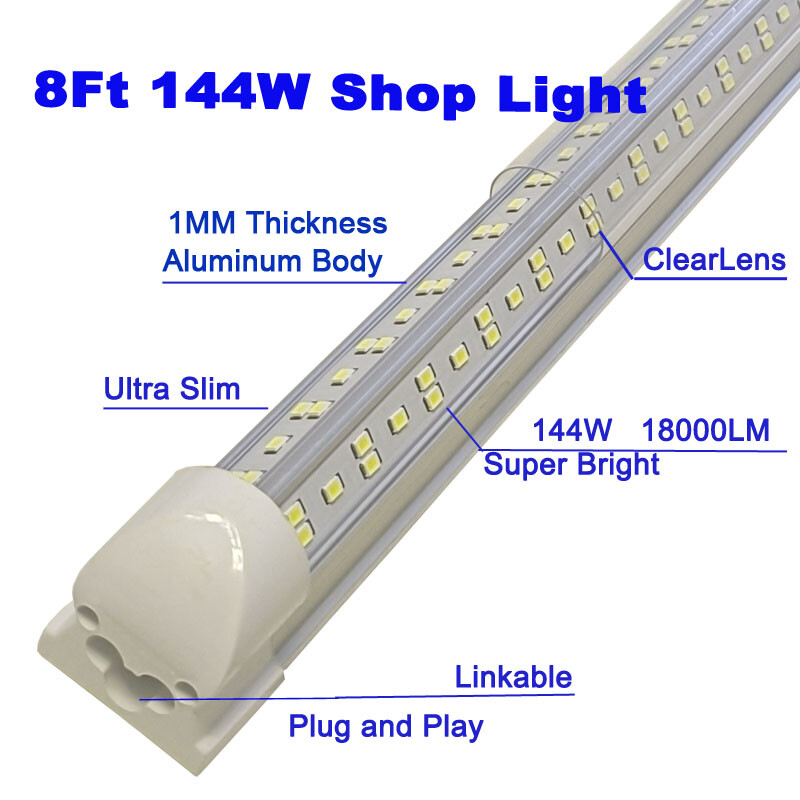 8FT Led Tube Light Bulbs 144W 8 Foot Led Shop Lights 12PACK LED Strip ...