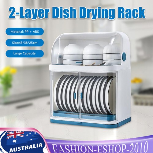 Double Drain Shelf Dish Drying Rack & Drain Board Dish Drainer With Lid ...