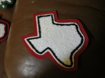 Chenille Texas State Shape Applique Patch - Iron on White Black Trim Red border | eBay
