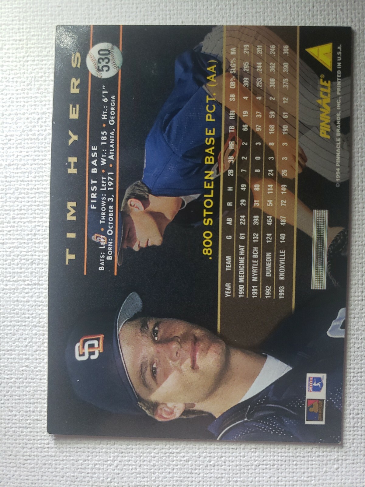 1994 Pinnacle Tim Hyers Card Auto Padres Tigers Marlins Red Sox ...