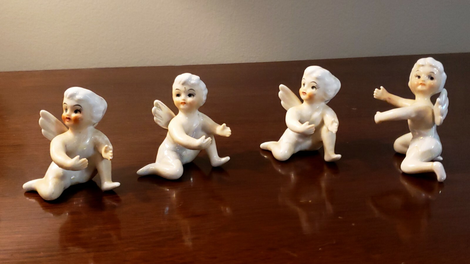 SET OF 4 Vintage Candle Huggers Pixie Angels Cherubs Figure Porcelain ...