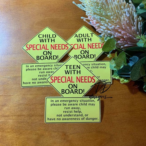 Child Teen Adult with special needs on board | printed decal sticker ...